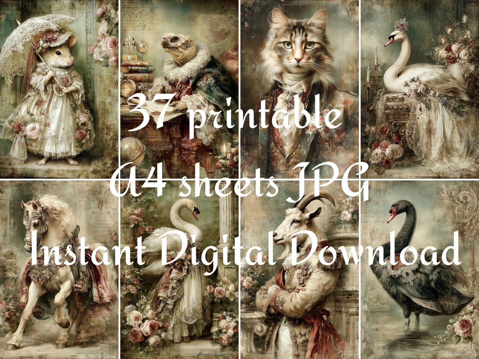 Victorian Animal Portraits Vol. 1 Printable Baroque Ephemera Kit ...