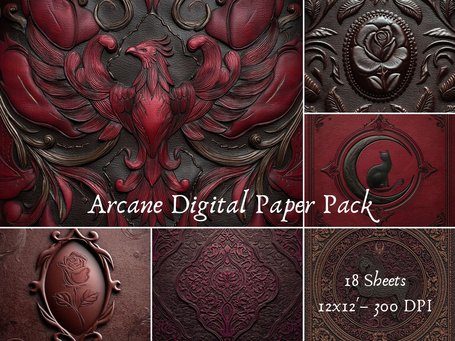 Arcane Digital Paper Pack With Embossed Leather and Mystical Symbols ...
