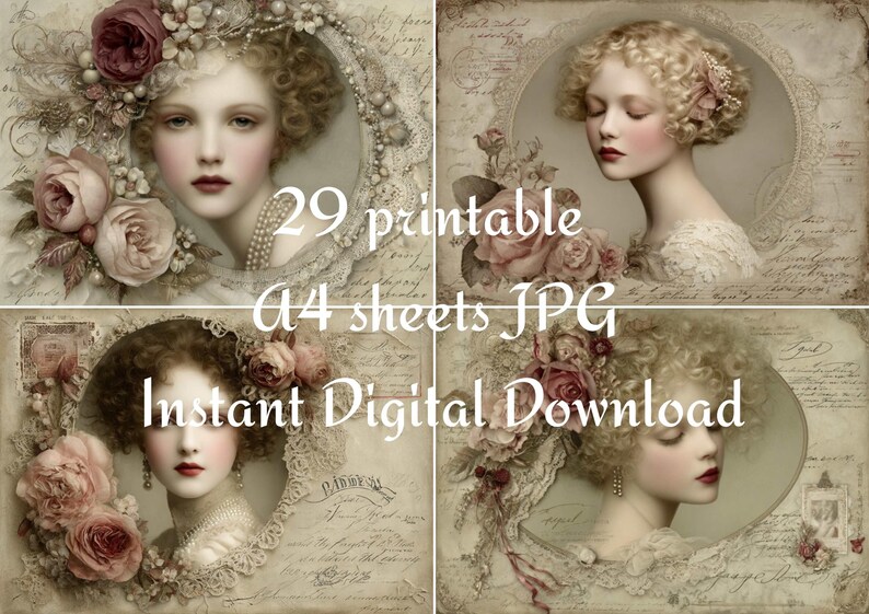 Antique Style Printable Portrait Paper With Elegant Vintage Ladies ...
