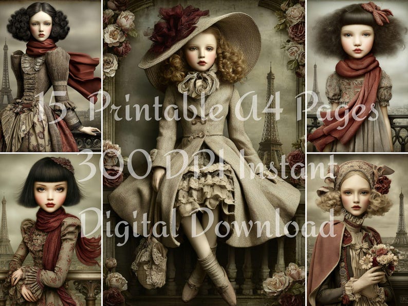 Vintage French Doll Portraits 15 Printable A4 Pages With Antique ...