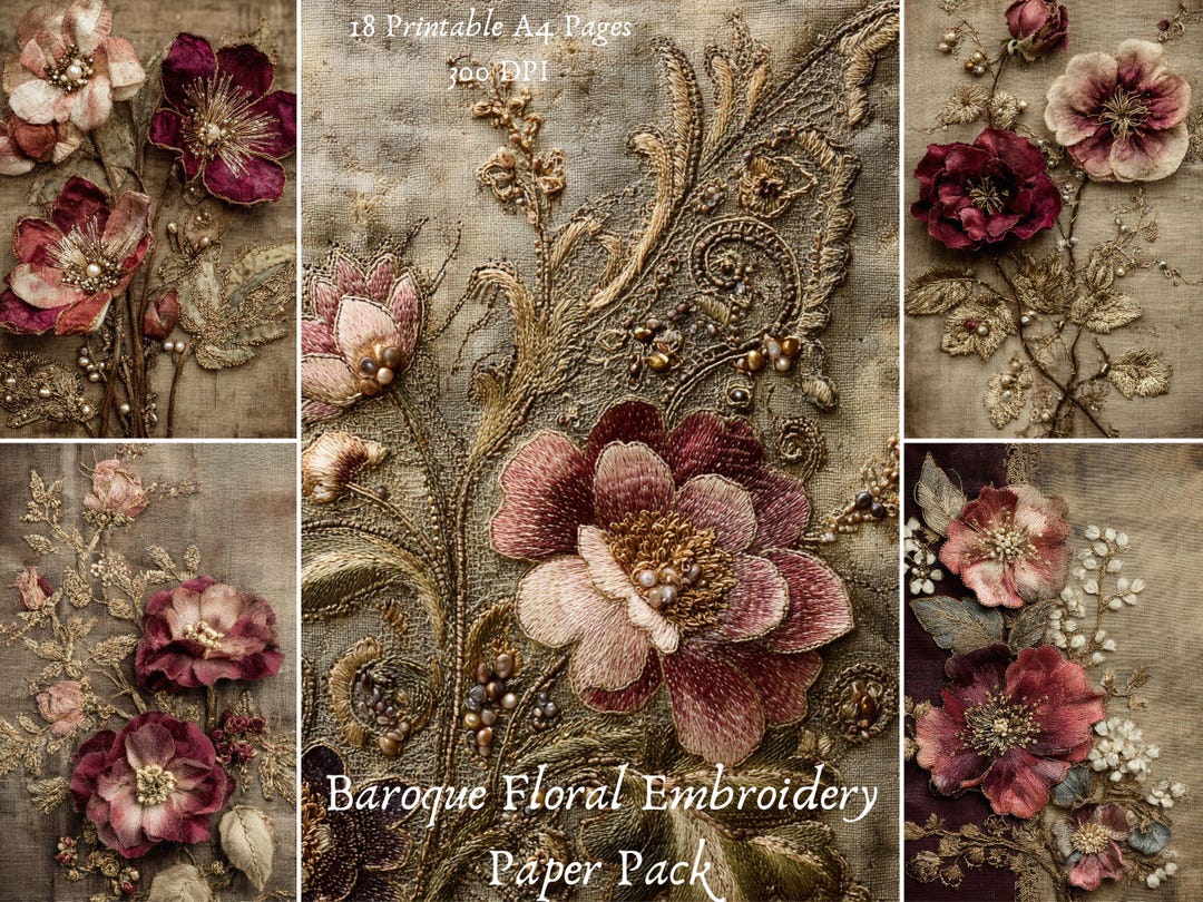Baroque Floral Embroidery 18 Paper Pack Dark Romantic Textile Junk ...