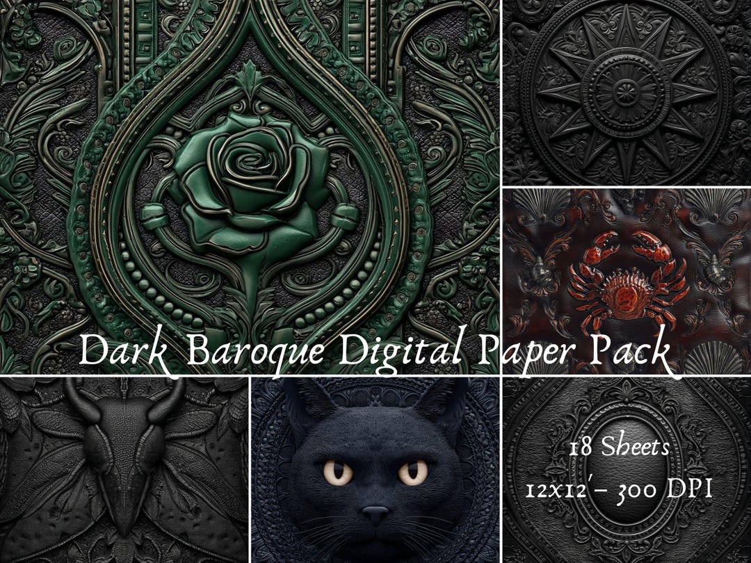 Dark Baroque Embossed Leather Digital Paper Pack | Gothic Ornamental ...