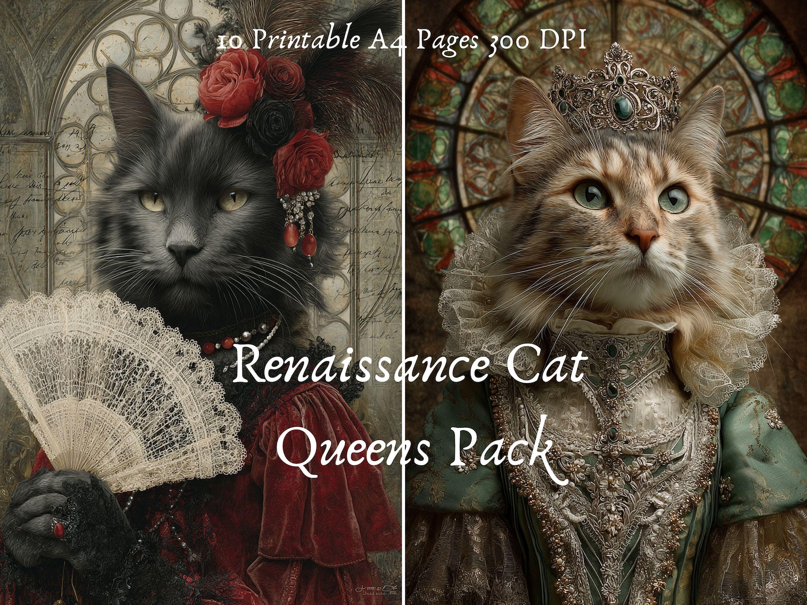Renaissance Cat Queens Printable Paper Pack | 10 A4 Portrait Pages in ...