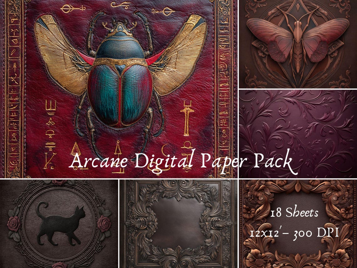Arcane Digital Paper Pack With Embossed Leather and Mystical Symbols ...