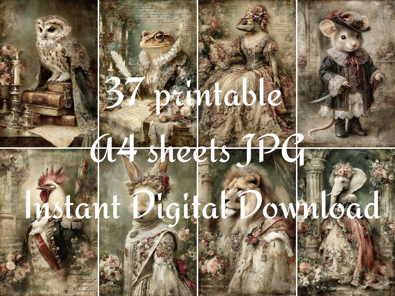 Victorian Animal Portraits Vol. 1 Printable Baroque Ephemera Kit ...