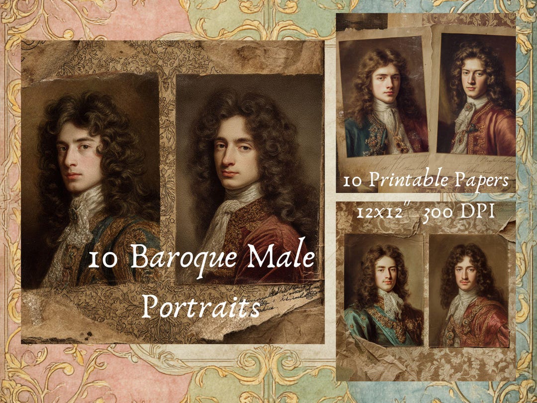 10 Baroque Male Portraits Printable Paper Pack Vintage 17th Century ...