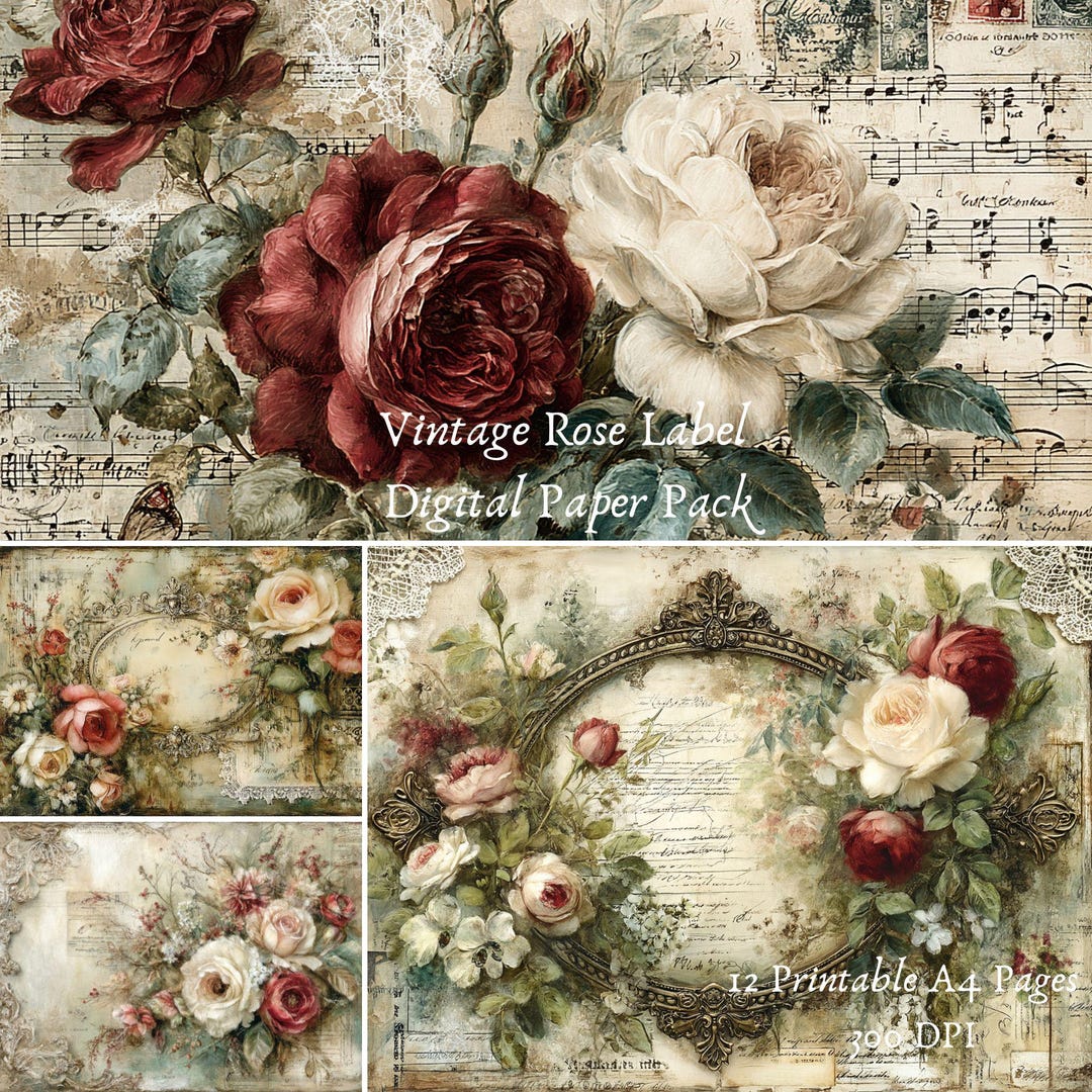 Vintage Rose Label Paper Pack A4 Digital Ephemera 12 JPG Sheets ...