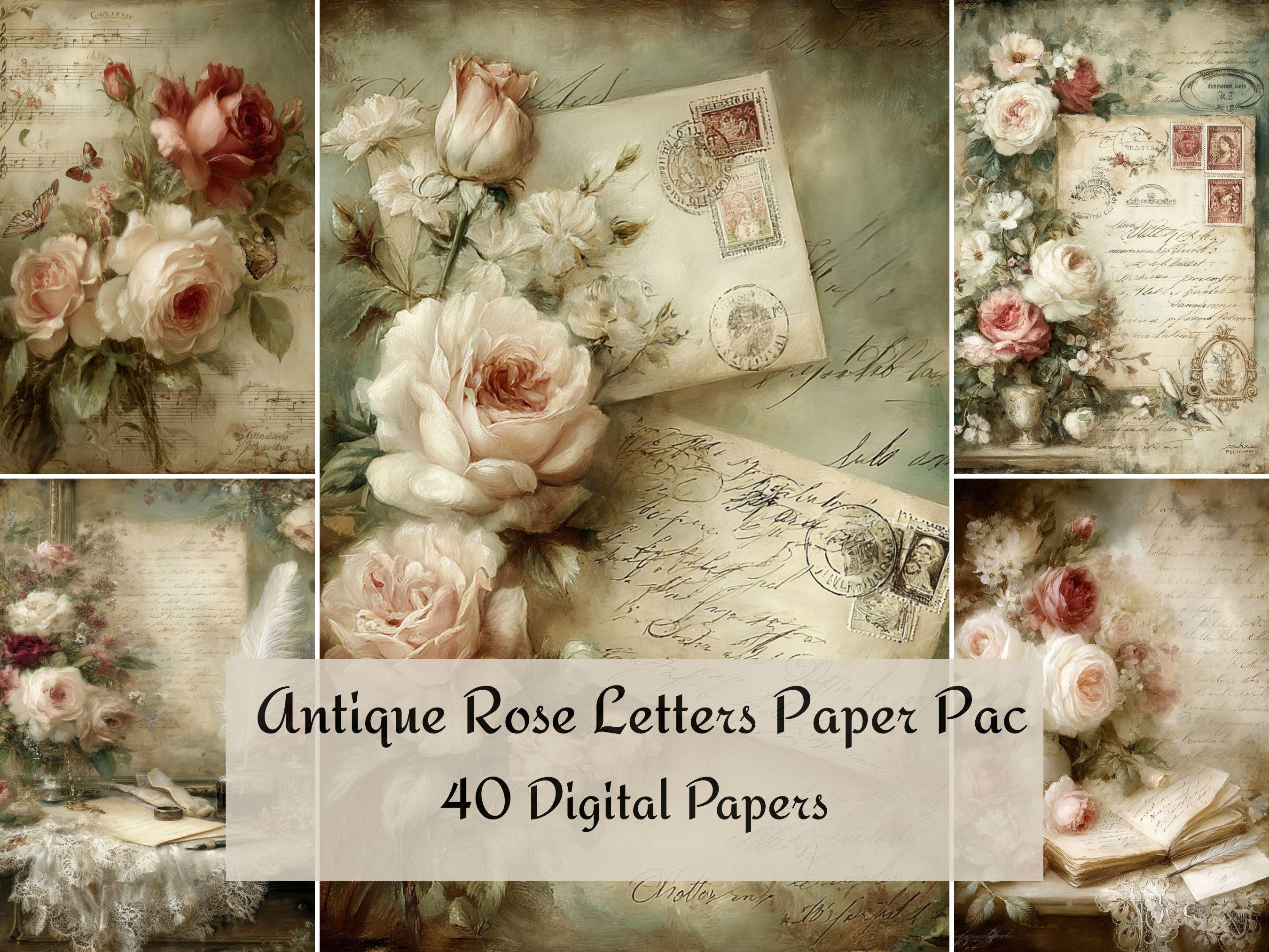 Antique Rose Letters Paper Pack, 40 Printable A4 Pages of Vintage ...