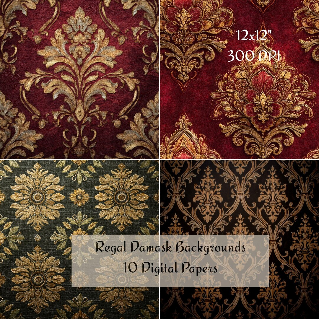 Regal Damask Backgrounds Printable Paper Pack 10 Ornate 12x12 Inch ...