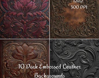 10 Dark Embossed Leather Backgrounds Gothic Printable 12x12'' Digital ...