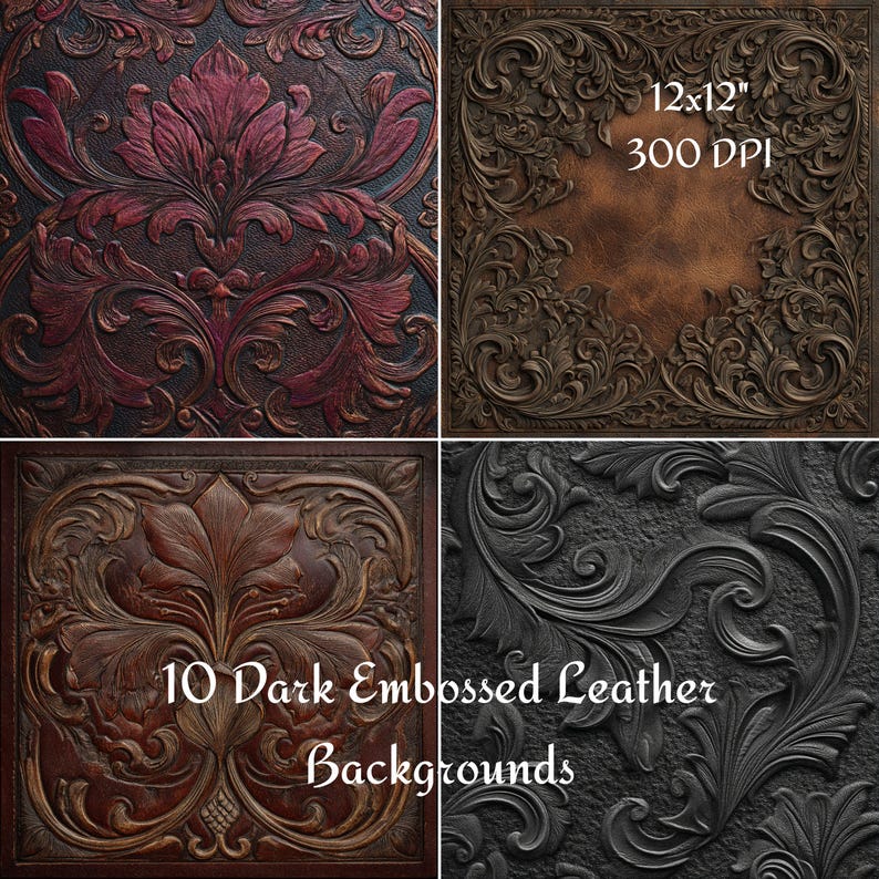 10 Dark Embossed Leather Backgrounds Gothic Printable 12x12'' Digital ...