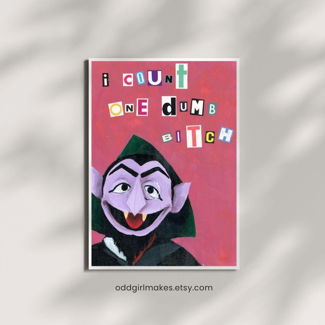 Muppet/sesame Street Count Vampire Cheeky Pink Print | "i Count One ...