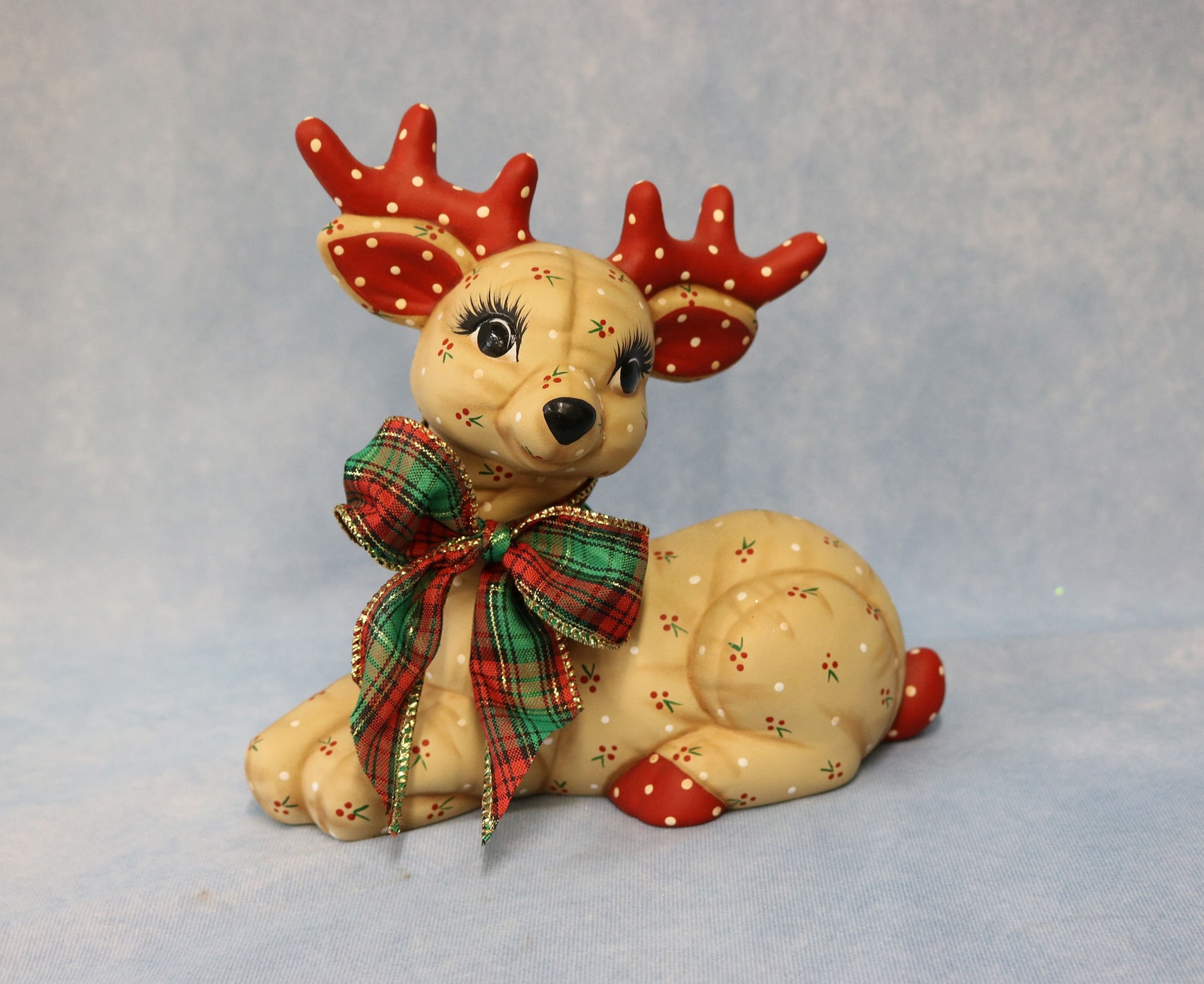 Ceramic Christmas Reindeer Hand Painted Laying Deer Kimple - Etsy