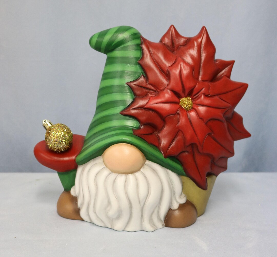 Christmas Gnome Ceramic, Poinsettia Gnome, Decorative Gnome, Ceramic ...