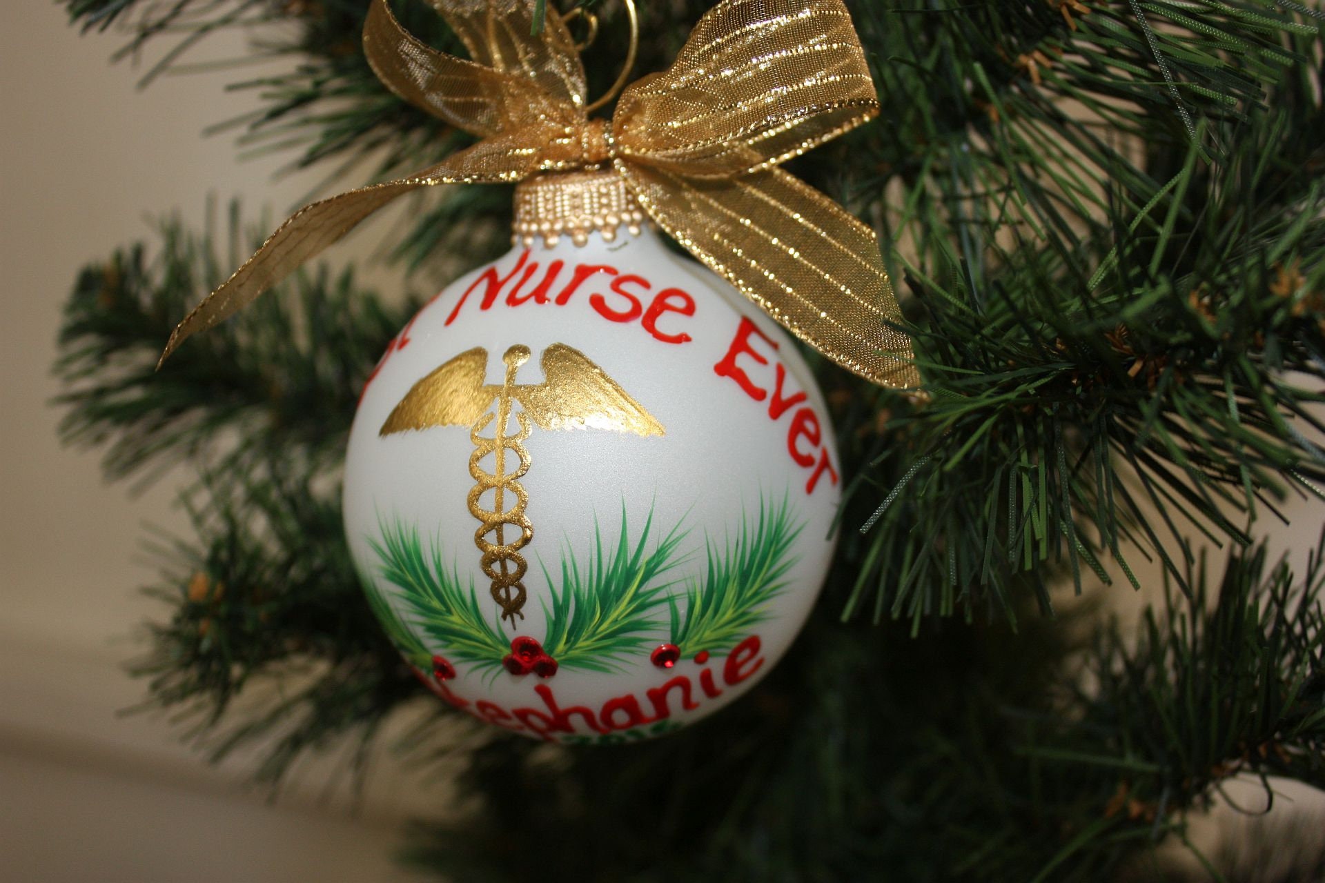 Custom Hand-painted Nurse Ornament: Gold Caduceus Medical Gift - Etsy