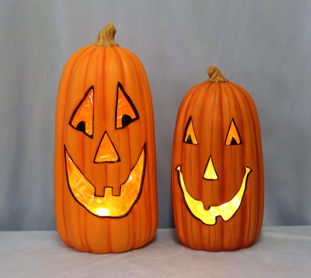 Lighted Jack O Lantern, Ceramic Jack O' Lantern, Hand-painted Pumpkin ...