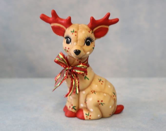 Miniature Christmas Reindeer, Sitting Mini Reindeer, Hand Painted ...