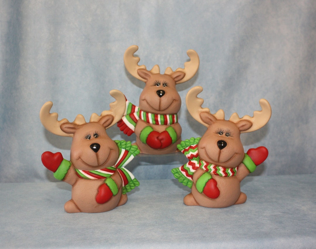 Merry Moose Trio, Hand Painted Ceramic Moose Deer, Christmas Moose ...