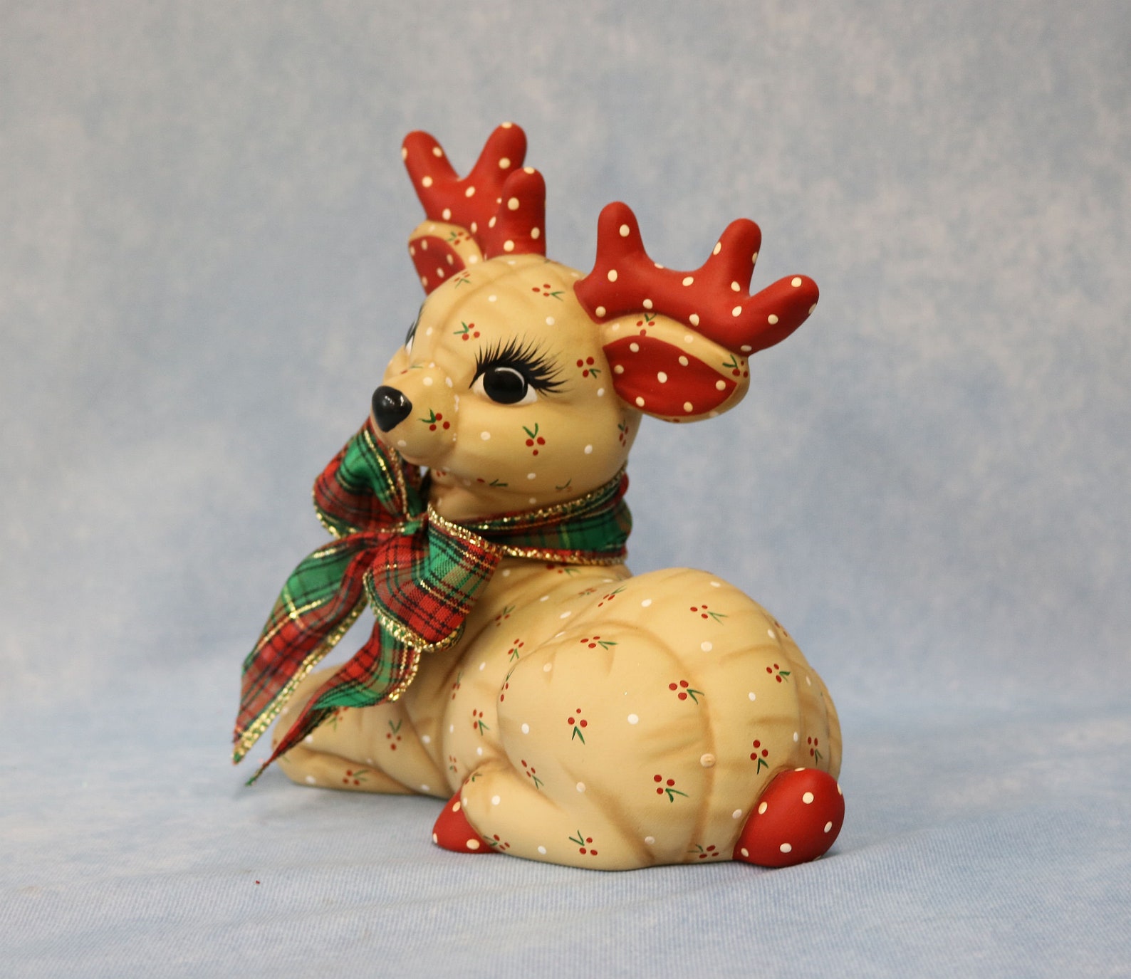 Ceramic Christmas Reindeer Hand Painted Laying Deer Kimple - Etsy