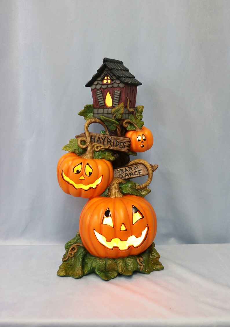 Hand-painted Lighted Ceramic Jack O' Lantern Tree House - Halloween ...