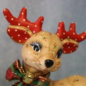 Ceramic Christmas Reindeer, Hand Painted Laying Reindeer, Kimple Softy ...