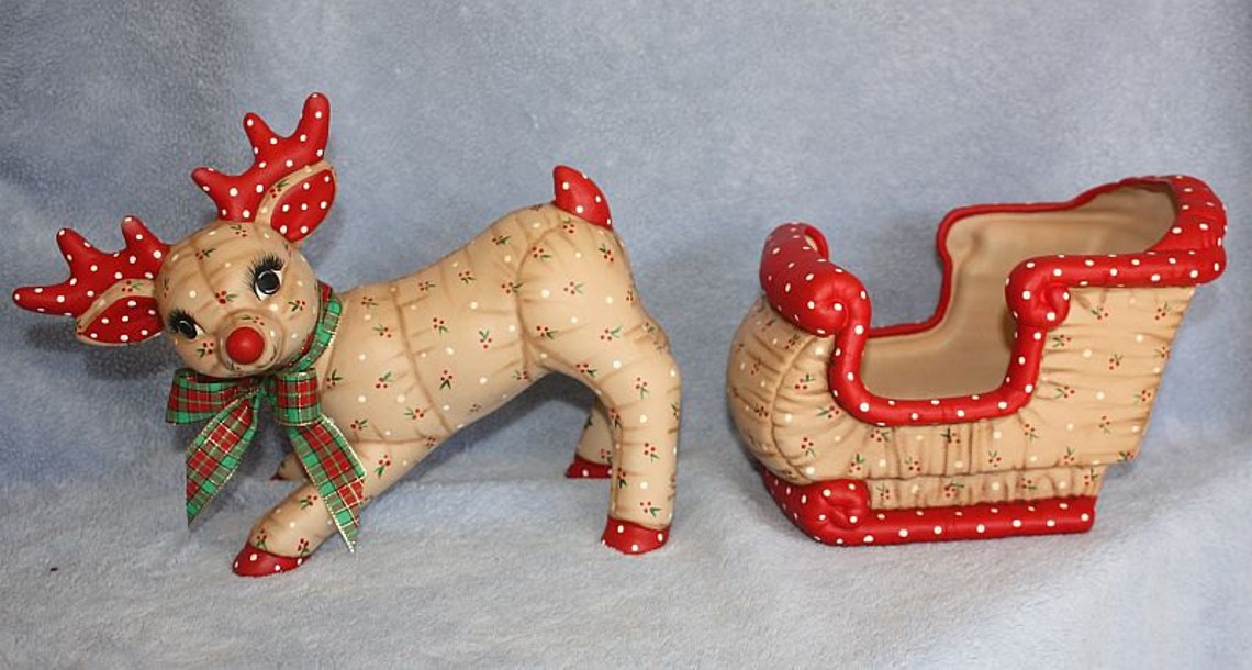 Rudolph Hand painted Ceramic Christmas Reindeer Softy deer | Etsy