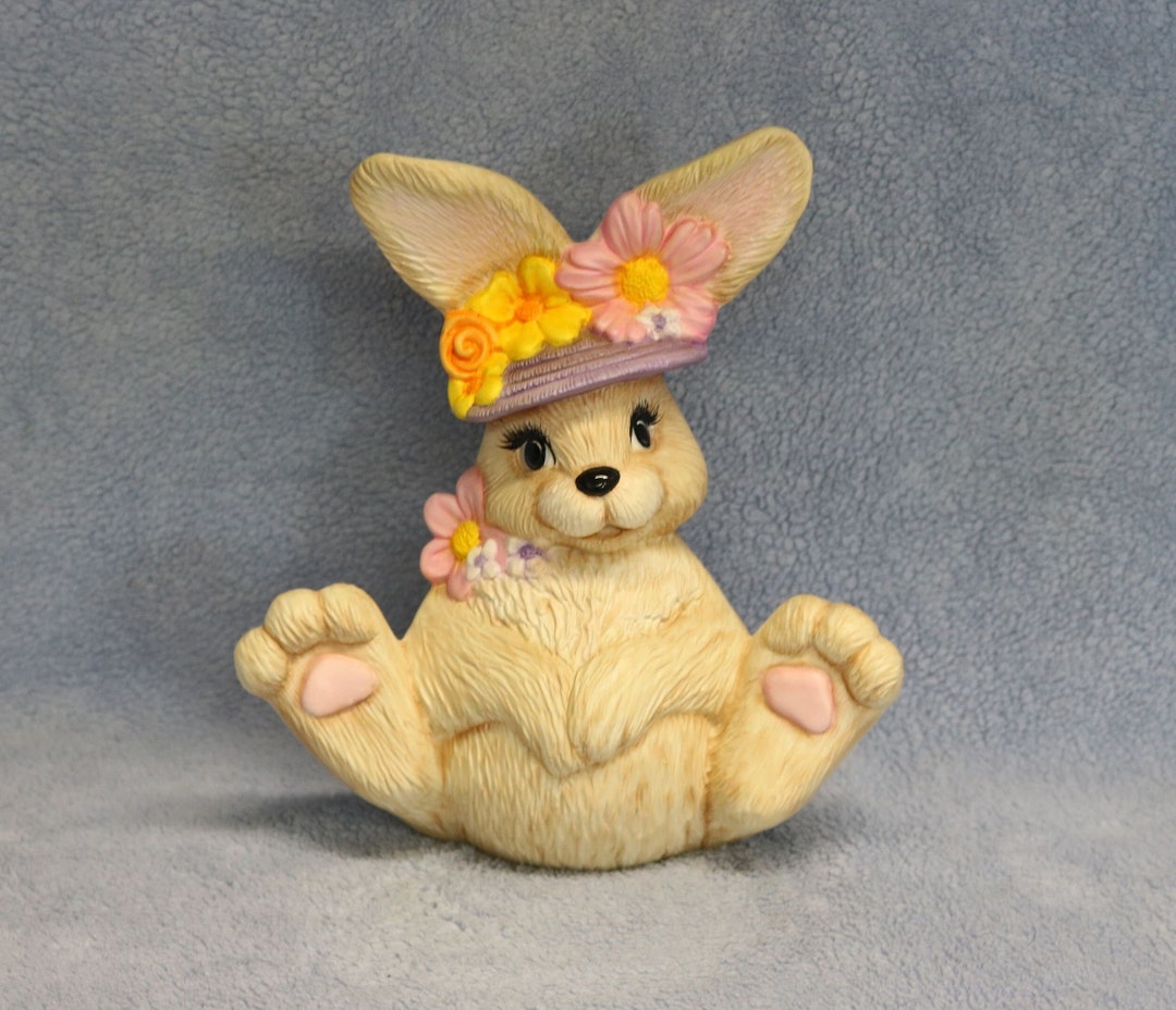 Hand Painted Ceramic Bunny, Rabbit With Spring Flowers, Bunny With ...