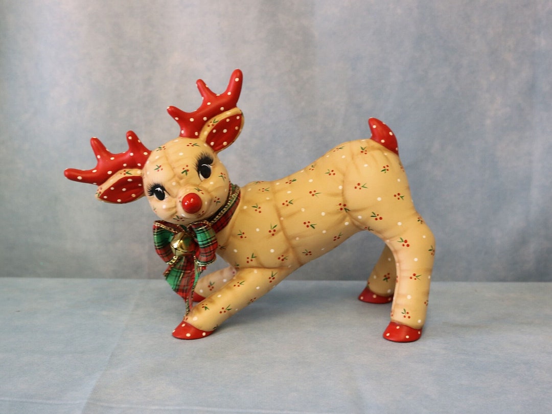 Rudolph, Hand Painted Ceramic Christmas Reindeer, Softy Deer, Ceramic ...
