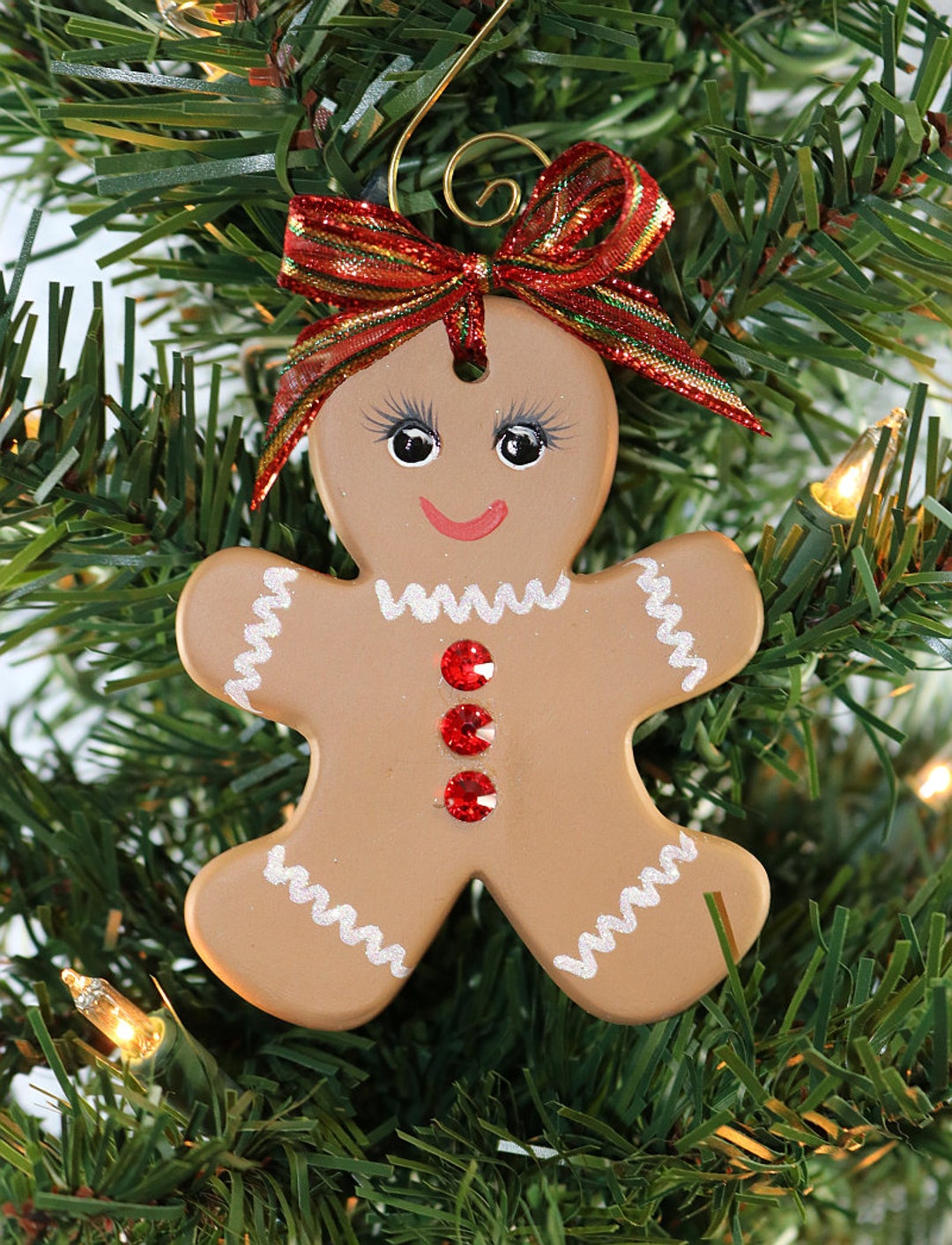 Hand Painted Ceramic Gingerbread Girl Ornament With Multi Colored ...