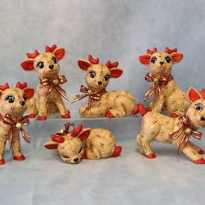 Christmas Reindeer, Laying Baby Reindeer, Hand Painted Ceramic Deer ...