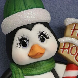 Holiday Penguin, Penguin Holding Happy Holidays Sign, Hand Painted ...