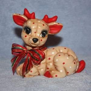 Christmas Reindeer, Laying Baby Reindeer, Hand Painted Ceramic Deer ...