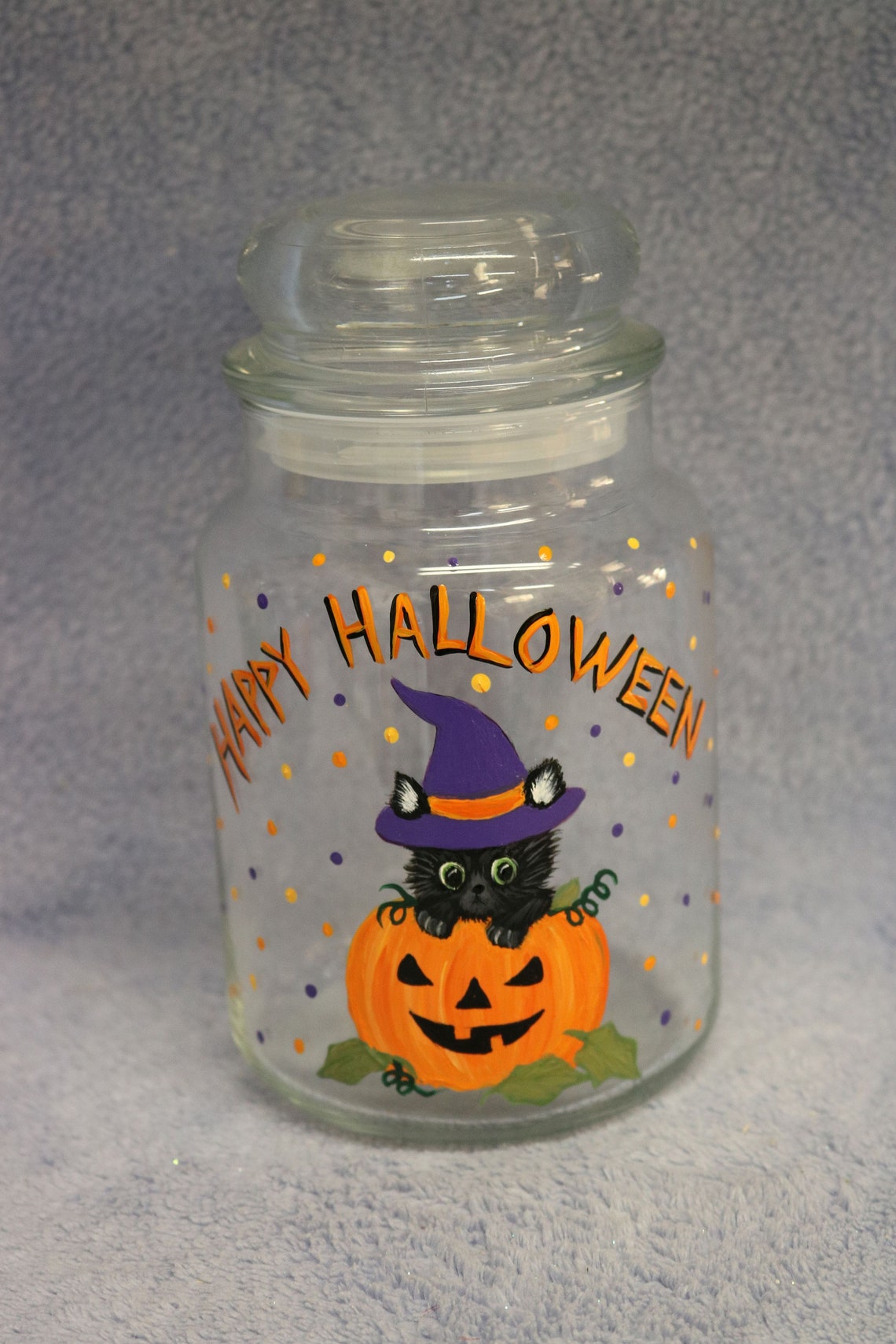 Halloween Candy Jar Black Cat Candy Container Hand Painted - Etsy