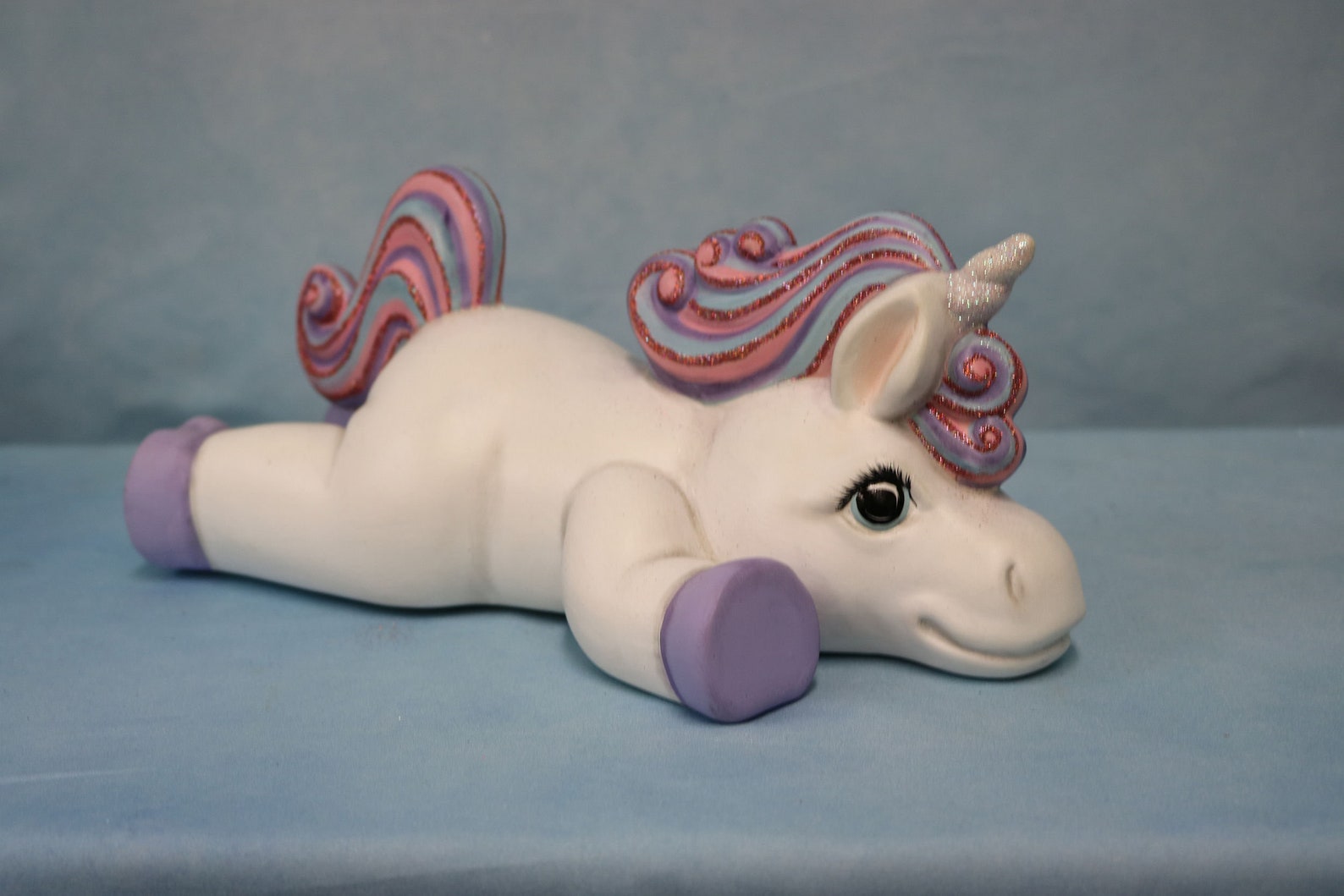 Hand Painted Ceramic Unicorn; Sploot Style With Sparkle Mane, Keepsake ...