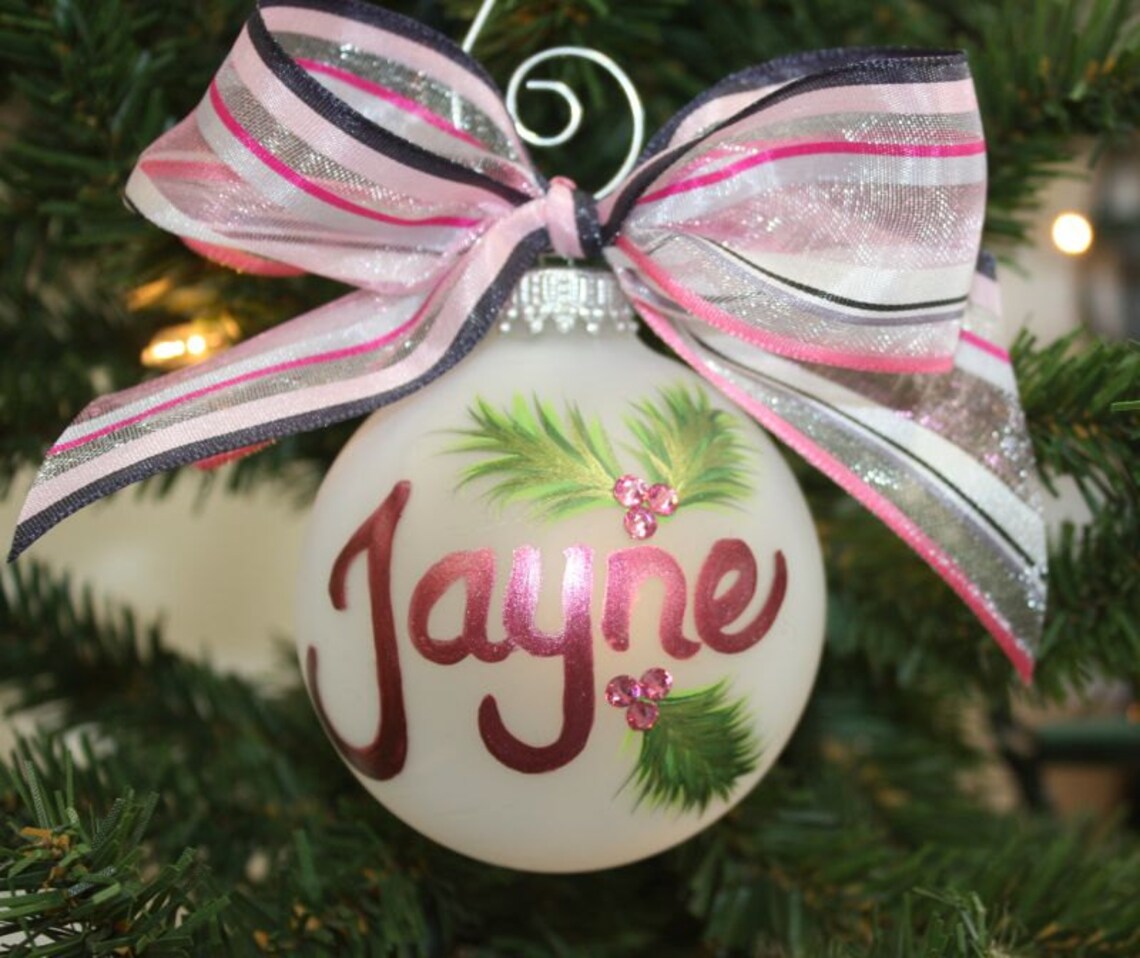 Hand-painted Pink Holly Personalized Name Ornament - Etsy