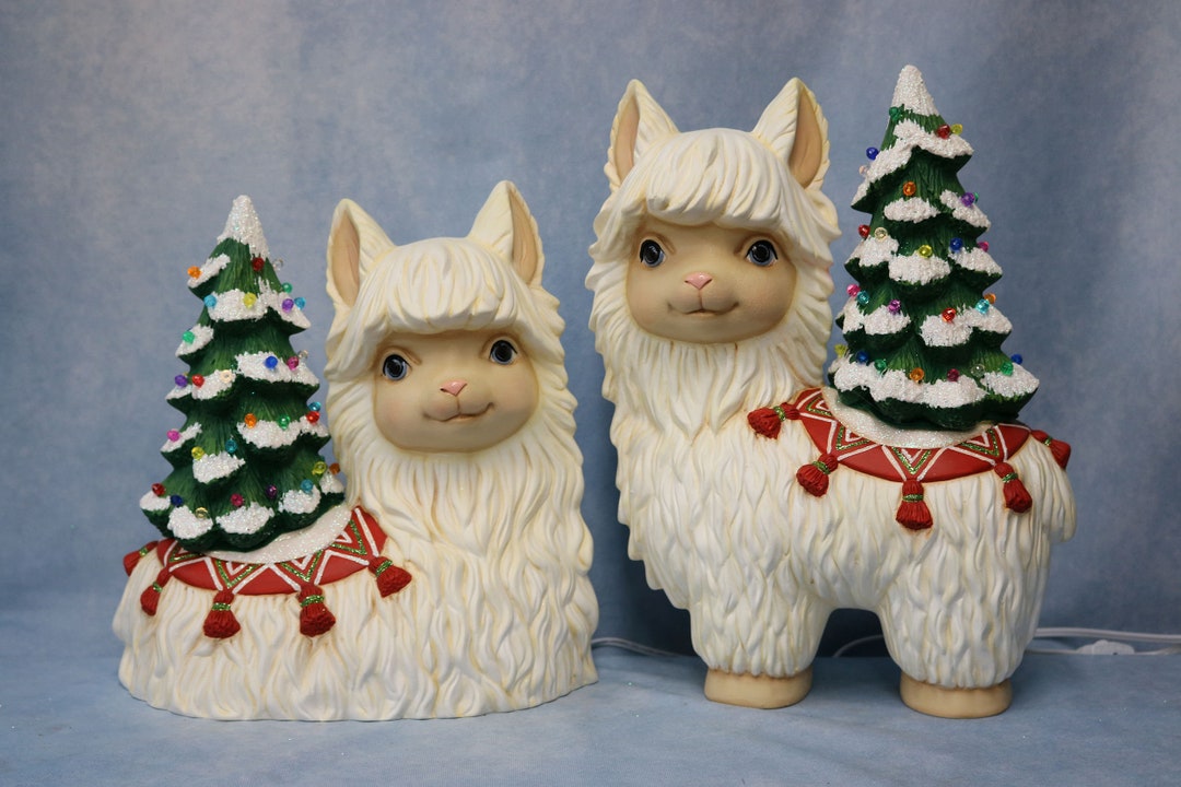 Christmas Llamas, Holiday Llama With Lighted Tree, Ceramic Llama, Hand ...
