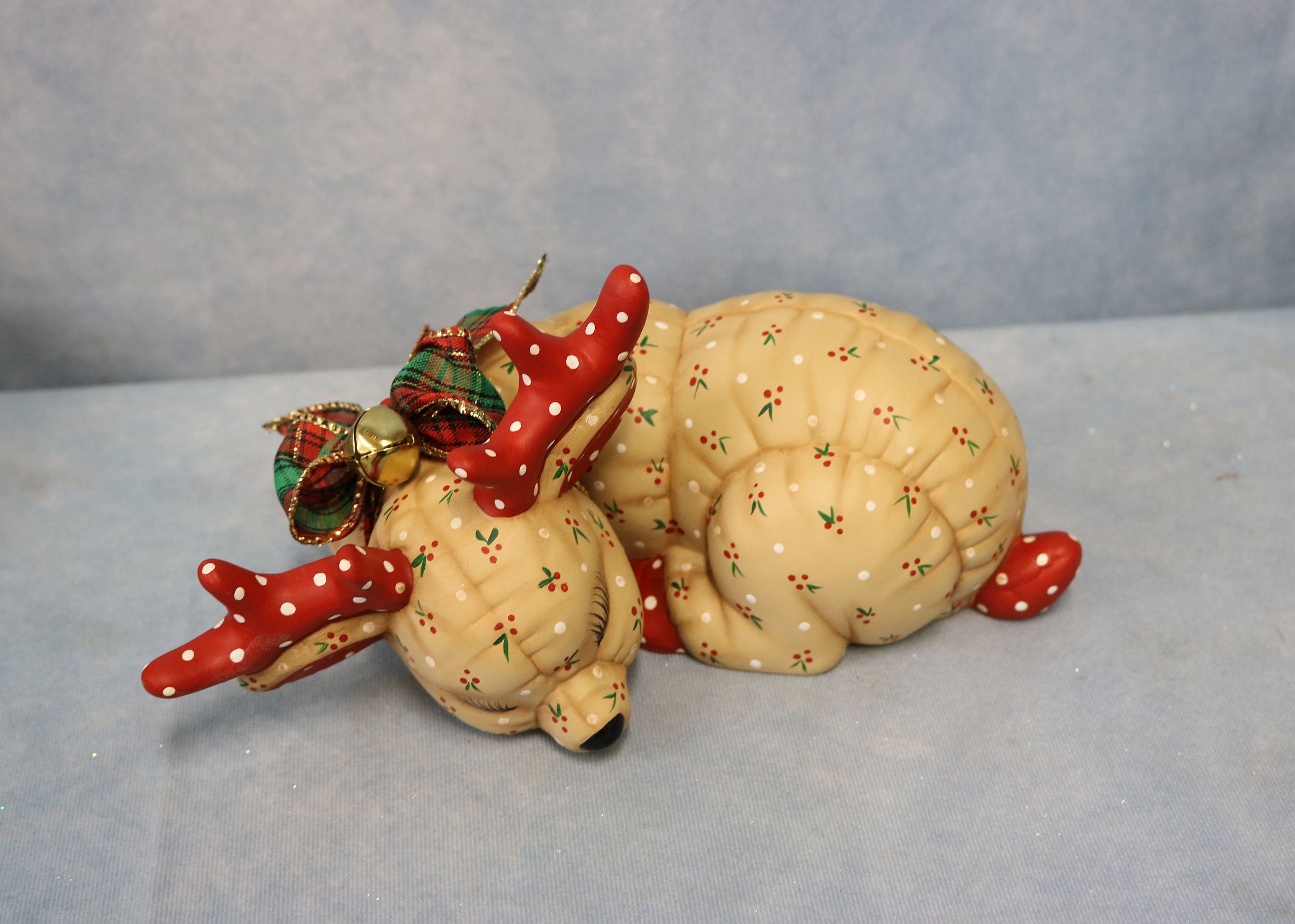 Ceramic Christmas Reindeer, Hand Painted Softy Deer, Holly Print ...