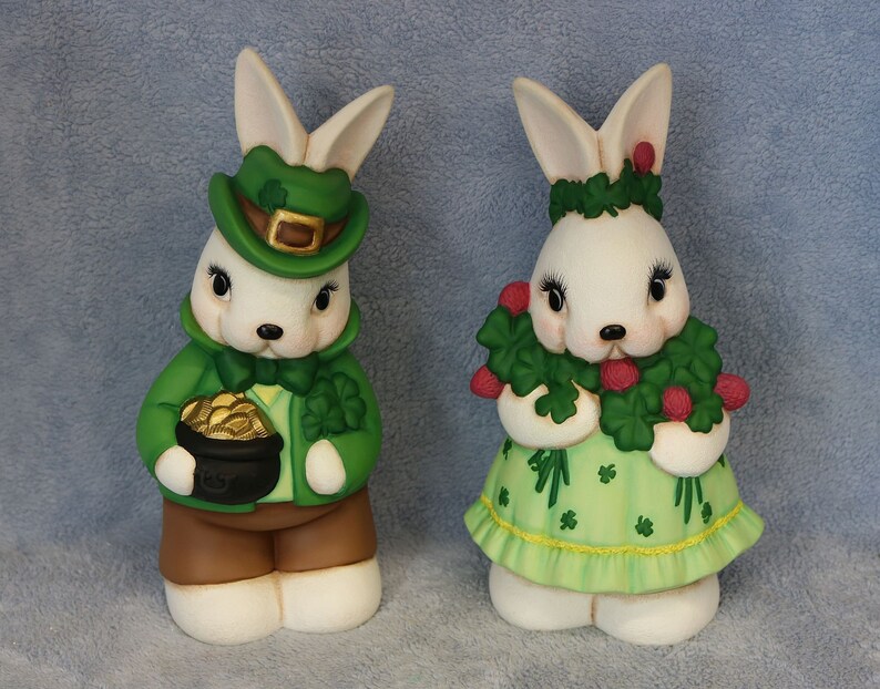 Irish Bunny Set Ceramic Bunny Set Hand-painted Rabbits with | Etsy