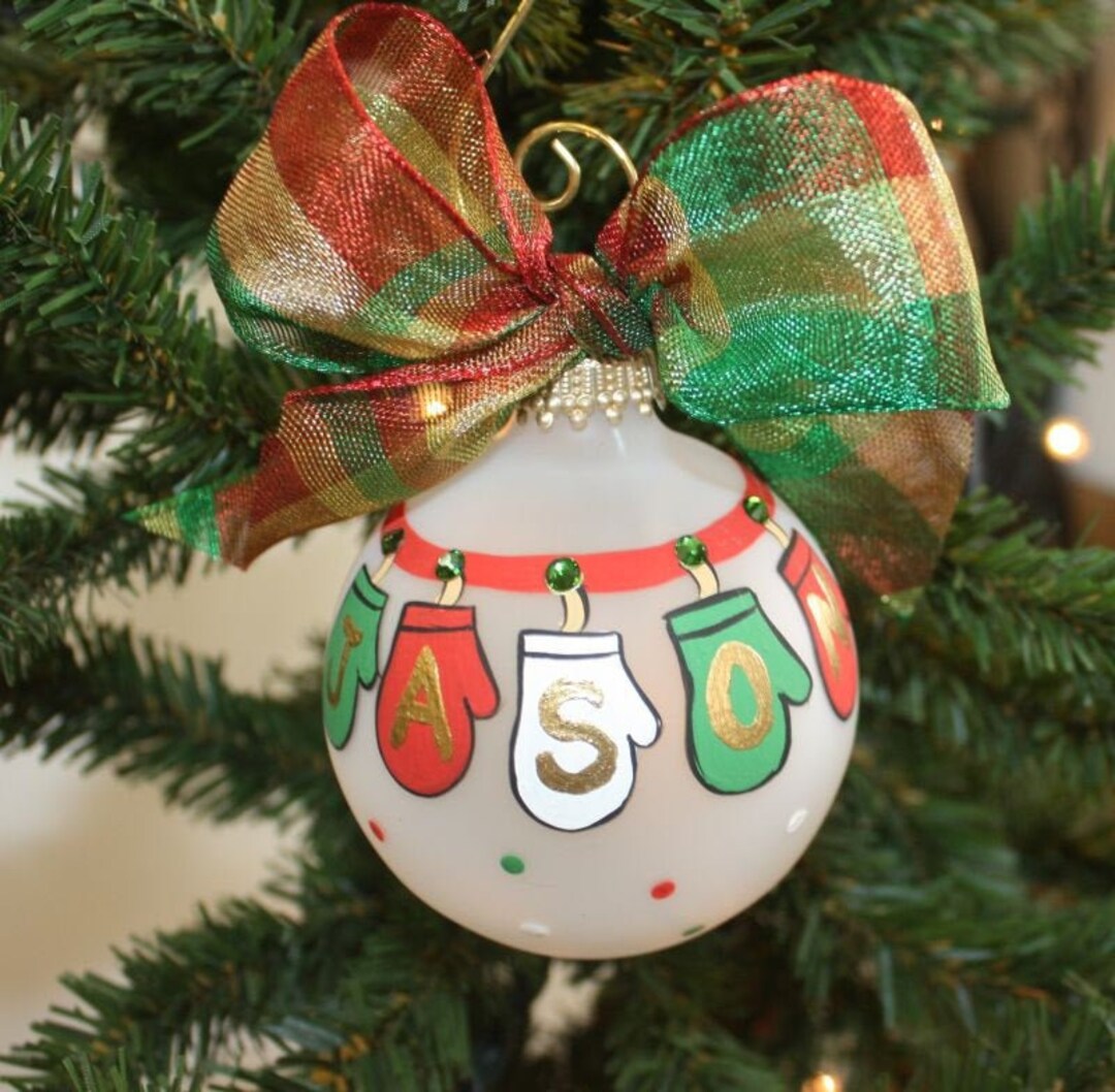 Christmas Mittens, Ornament, Personalized Ornament, Christmas Ornament ...