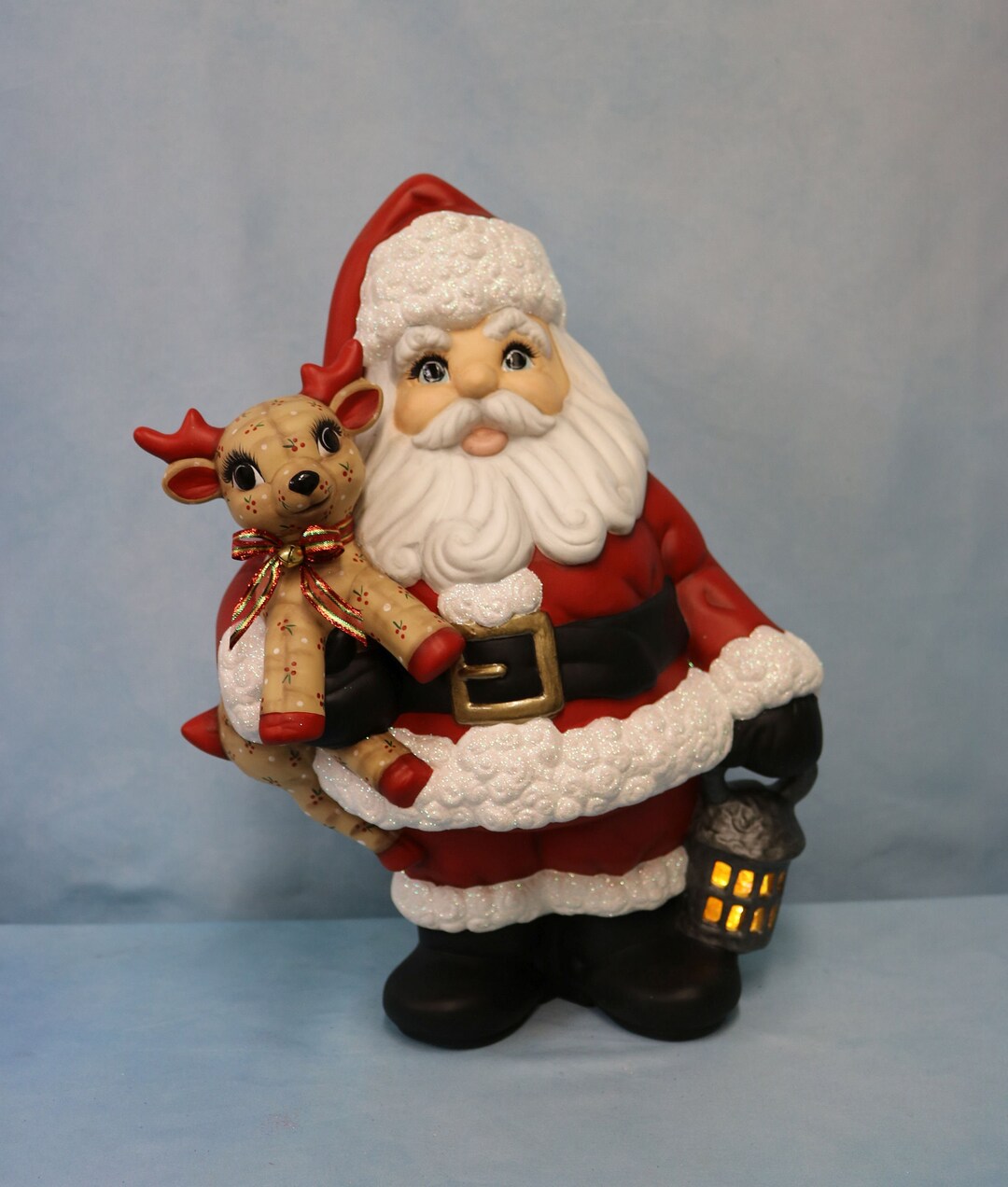 Ceramic Santa Claus, Santa With Reindeer, Hand Painted Santa Claus ...