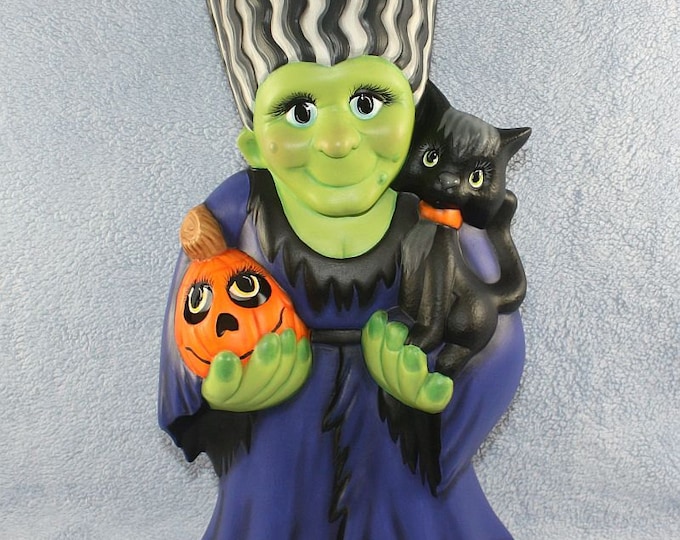 Ceramic Bride of Frankenstein With Black Cat and a Jack O Lantern ...