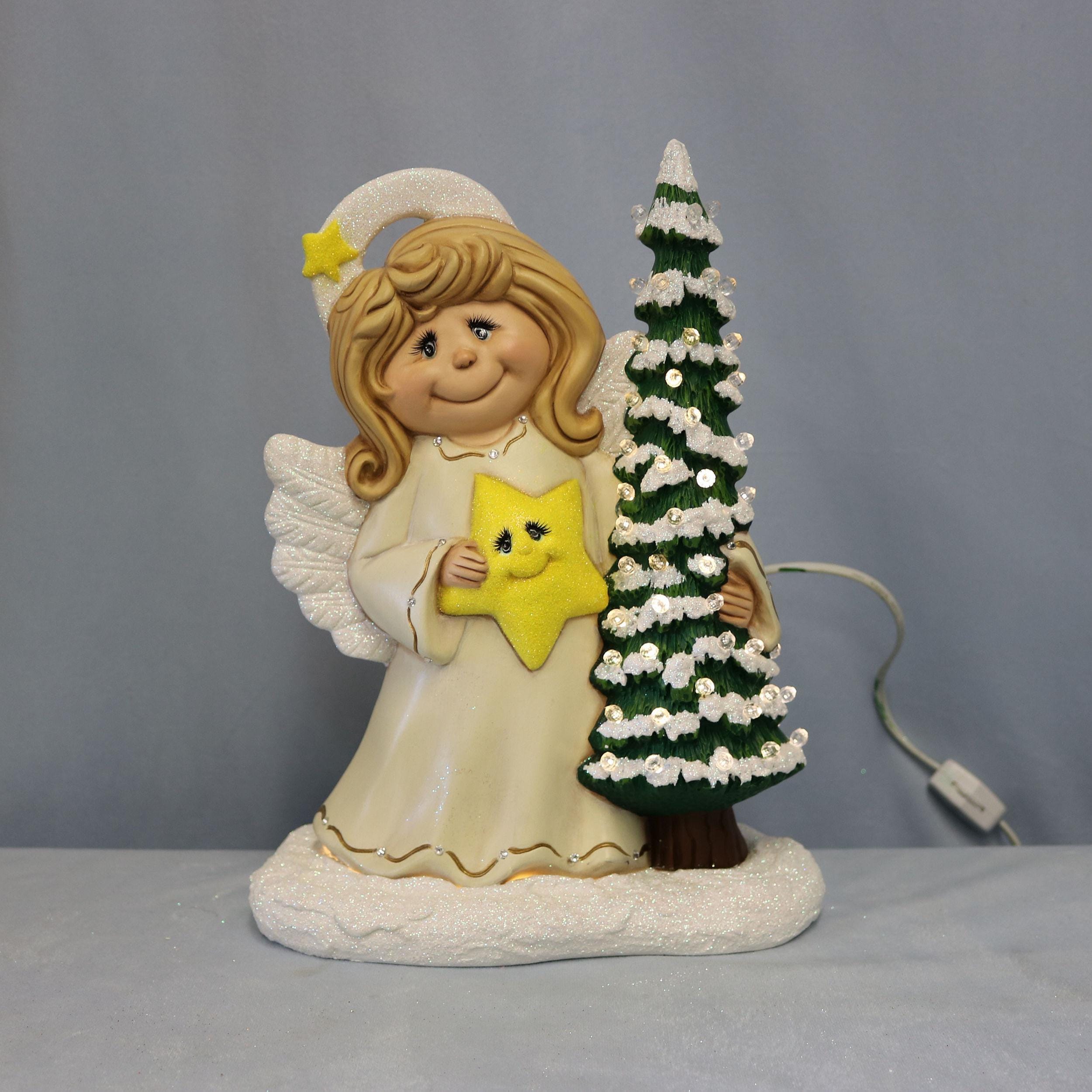 Ceramic Angel With Lighted Tree, Angel With Sparkling Wings, Angel and ...