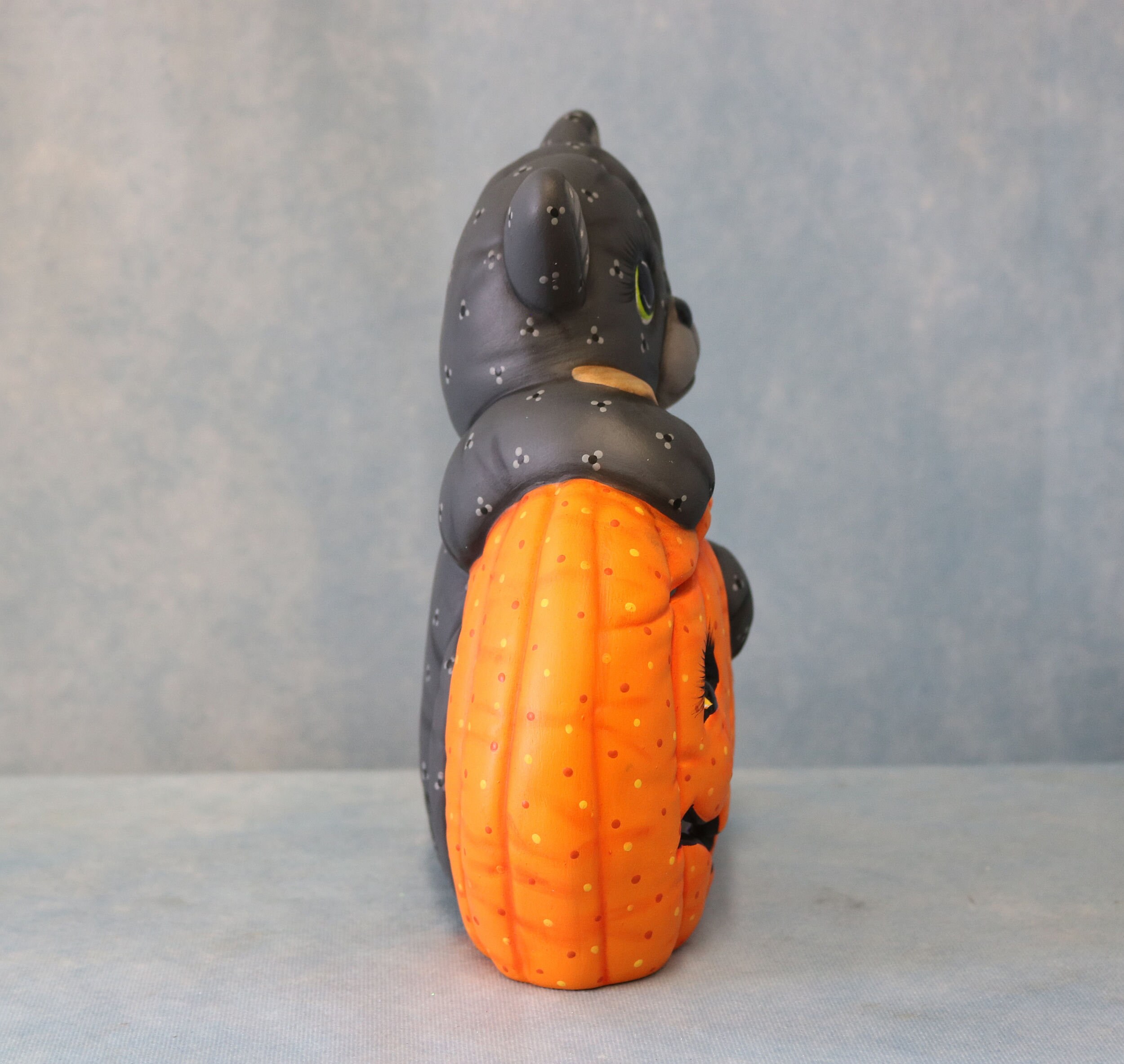 Ceramic Black Cat Softy, Lighted Jack O' Lantern With Black Cat ...