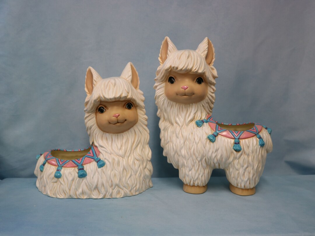 Hand Painted Ceramic Llama Planter Set: Spring Home Decor - Etsy