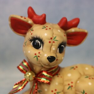 Christmas Reindeer, Laying Baby Reindeer, Hand Painted Ceramic Deer ...