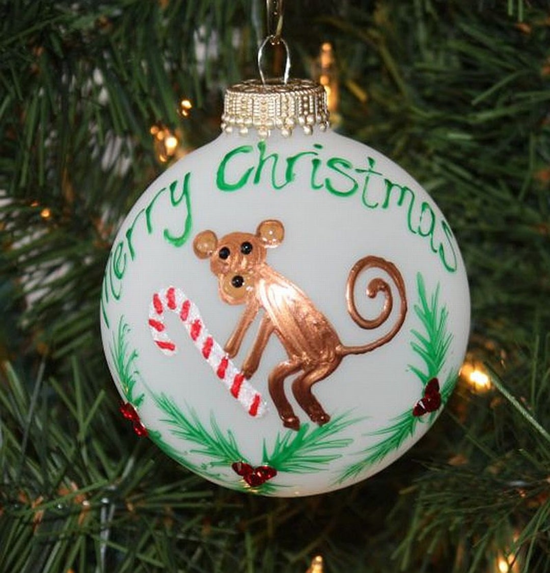 Hand-painted Monkey Christmas Ornament: Personalized Holiday Decoration ...