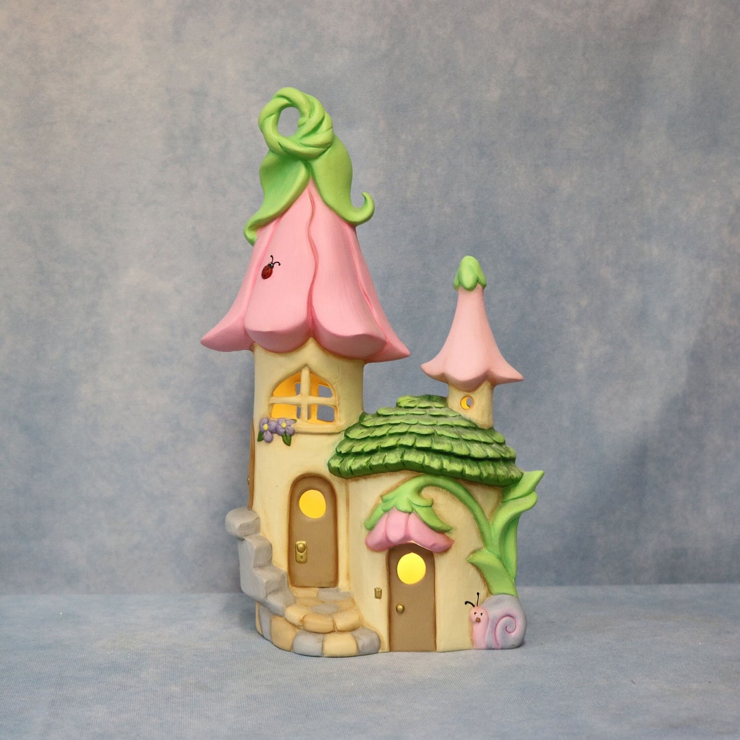 Ceramic Garden House, Pink Flower House, Tulip House Ceramic, Miniature ...