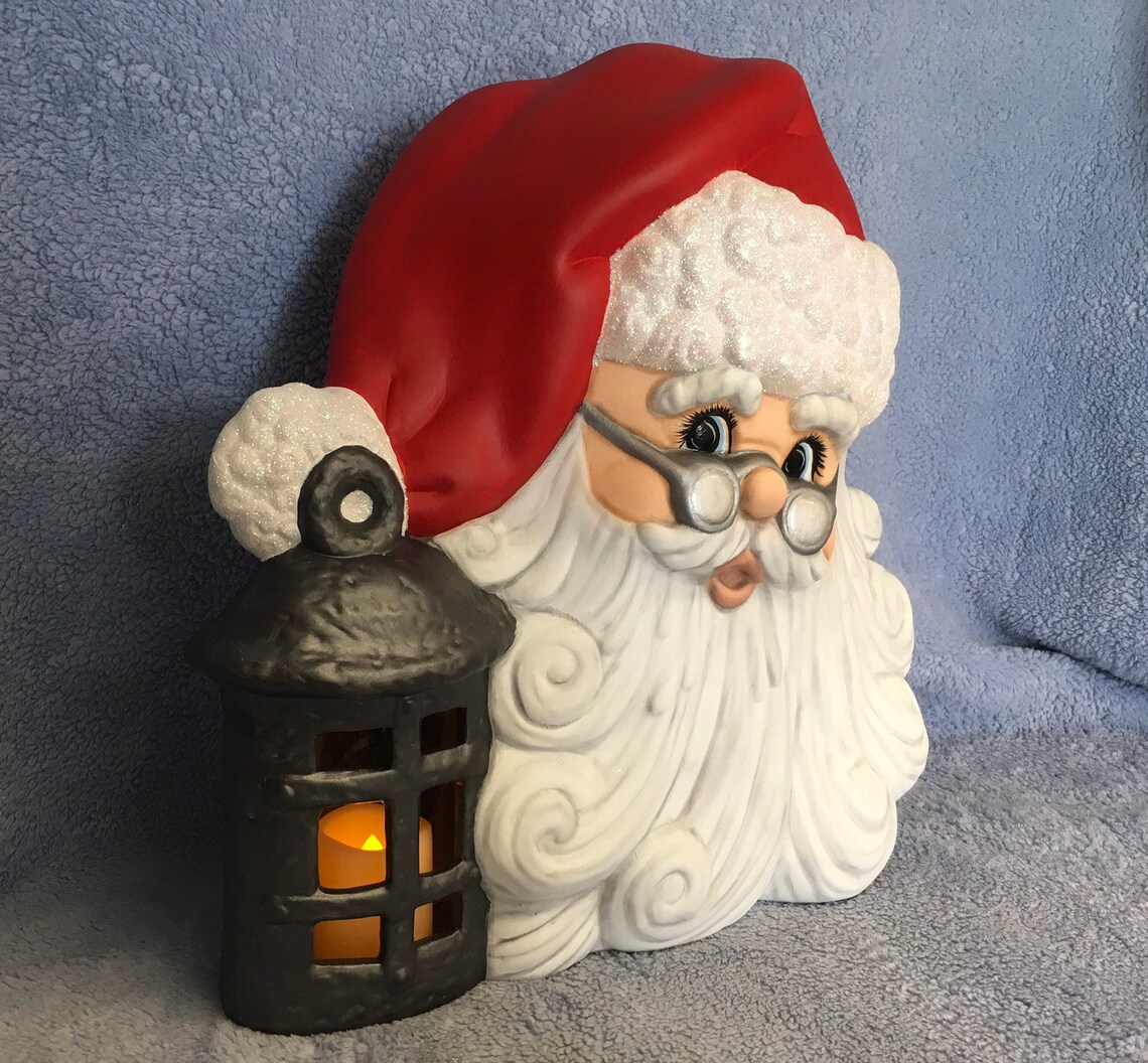 Ceramic Santa Claus With Lantern Handpainted Santa With a - Etsy