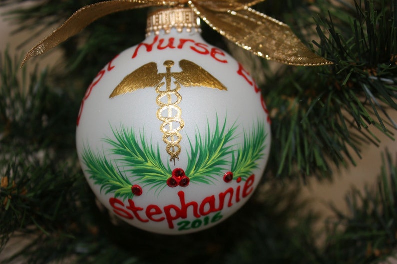 Custom Hand-painted Nurse Ornament: Gold Caduceus Medical Gift - Etsy