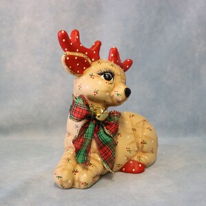 Ceramic Christmas Reindeer, Hand Painted Laying Reindeer, Kimple Softy ...